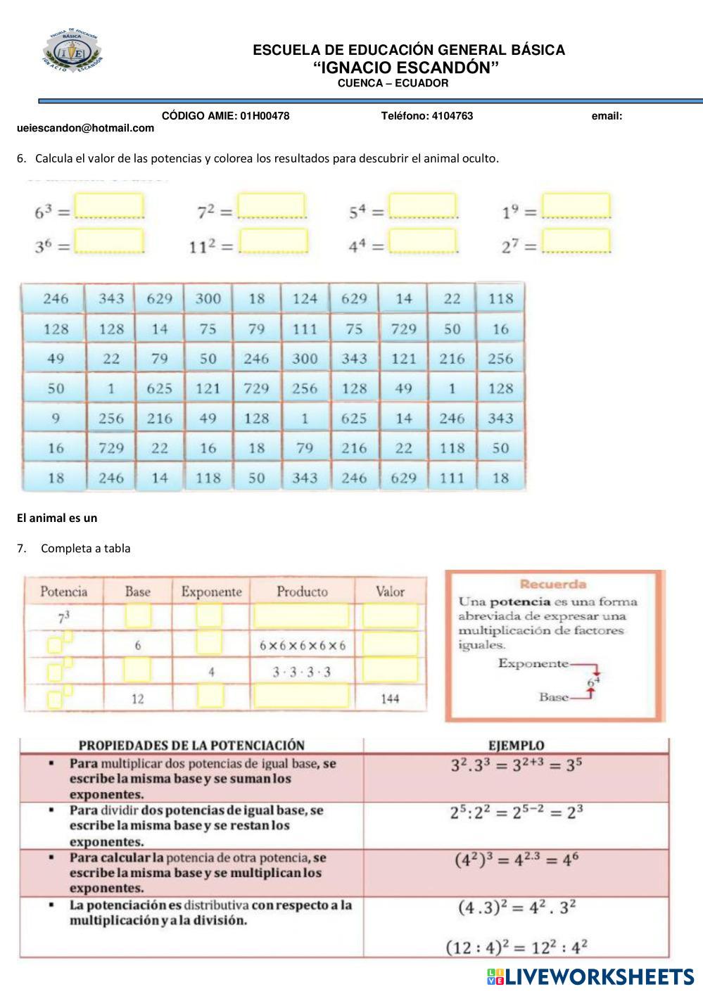 Evaluación Matemáticas Ignacio Escandón | Live Worksheets