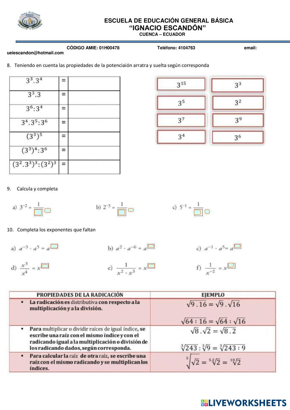 Evaluación Matemáticas Ignacio Escandón | Live Worksheets