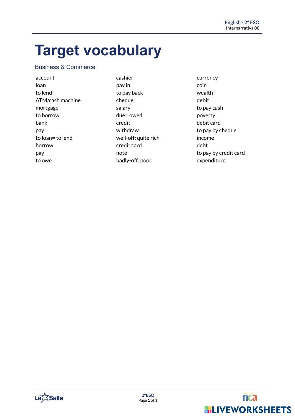 Business and Commerce | Live Worksheets