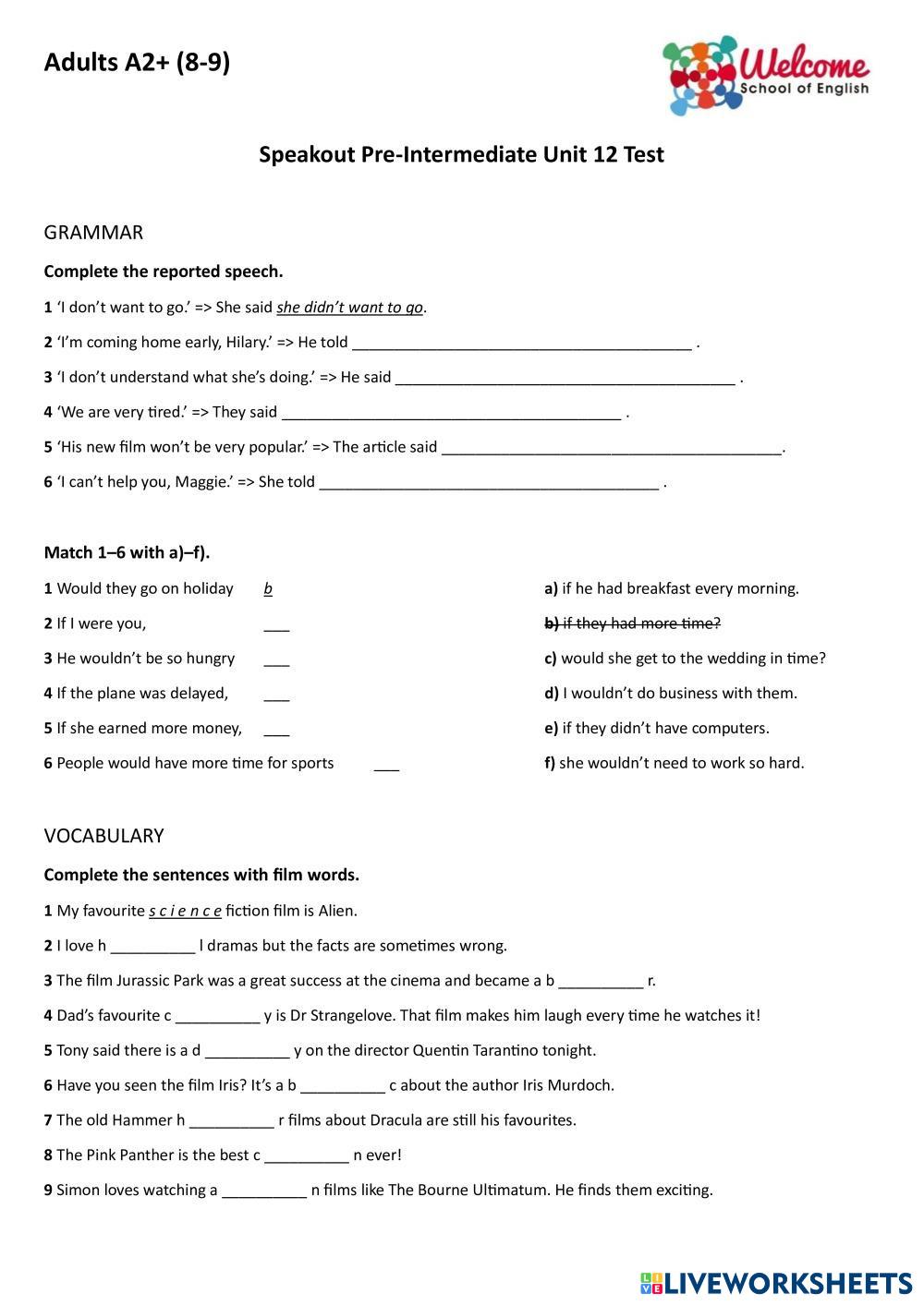 5936512 | Speakout Pre-Intermediate - Unit 12 Test