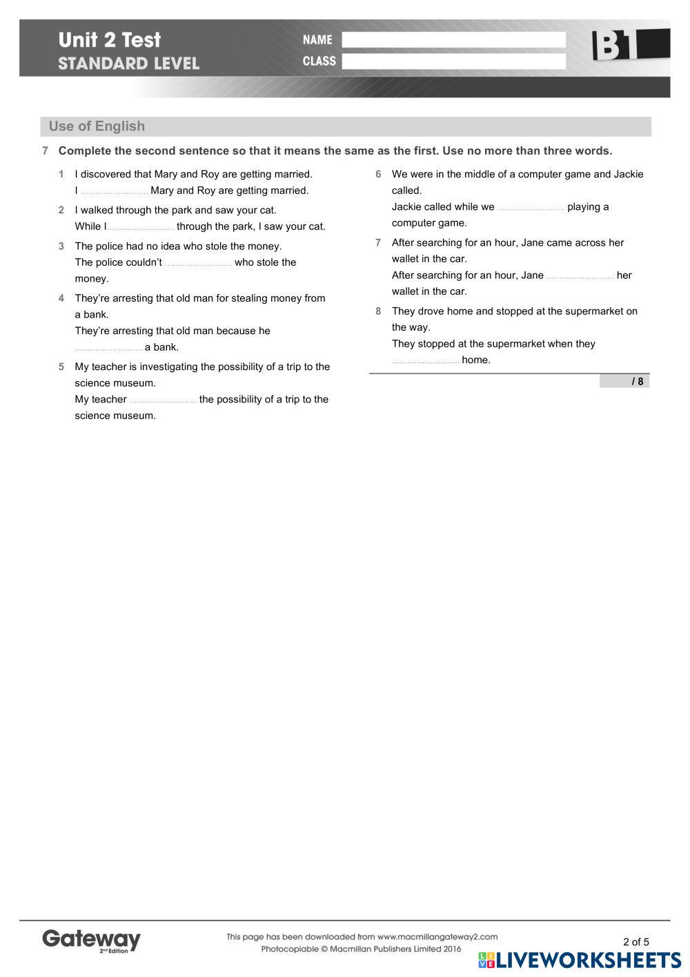 B1 U2 | Free Interactive Worksheets | 7722049