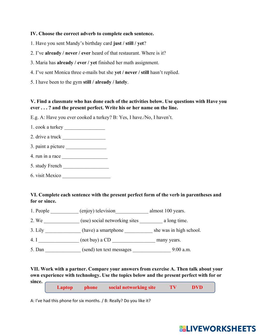 Present Perfect… | Free Interactive Worksheets | 7722662