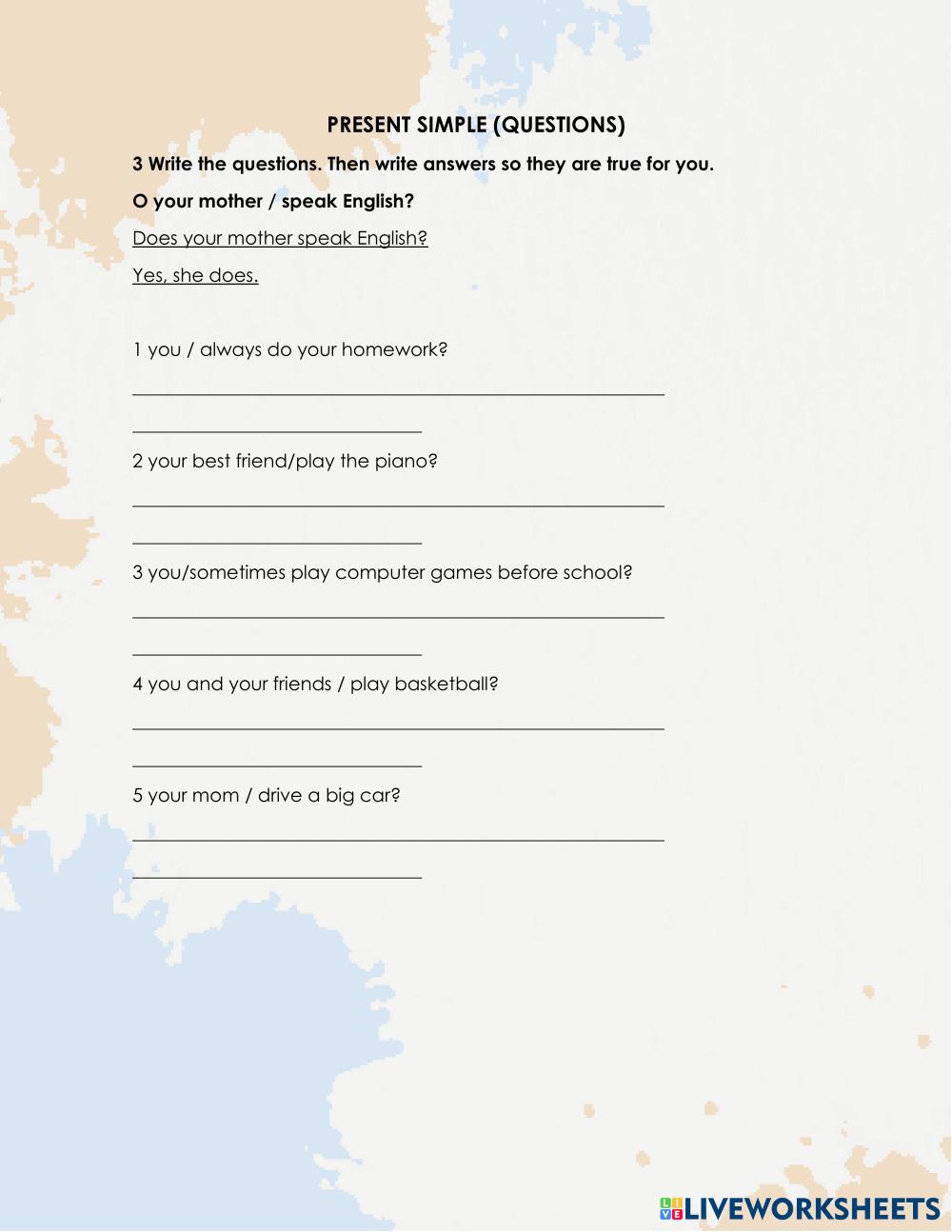 THINK A1WORKBOOK UNIT 5 PRESENT SIMPLE NEGATIVE AND QUESTIONS | Live Worksheets