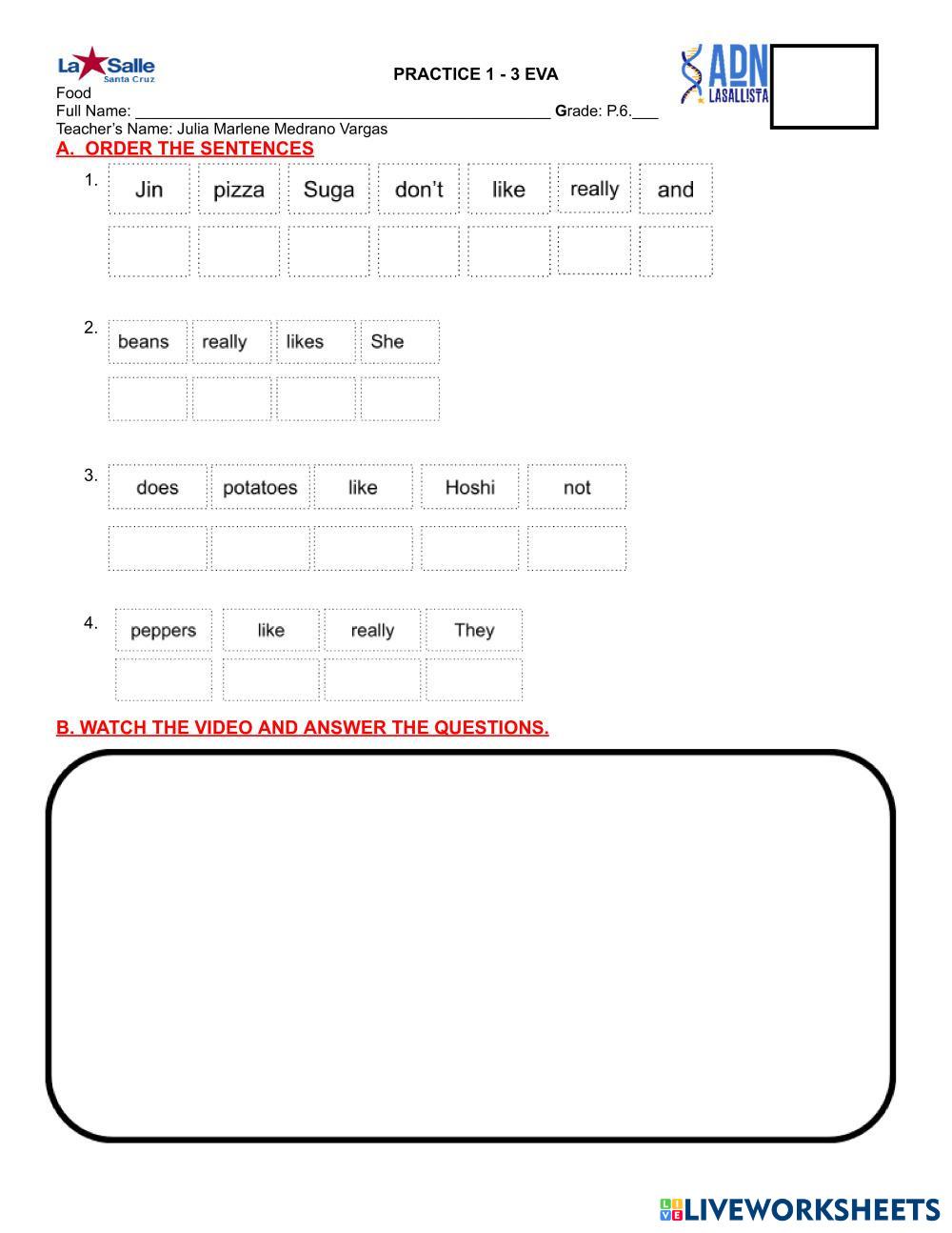 PRACTICE1-3EVA 6TO 2024 | Live Worksheets