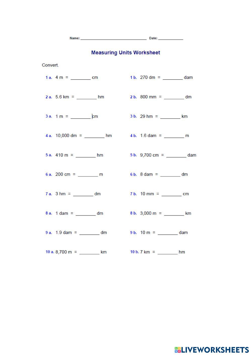 Converting units | Live Worksheets
