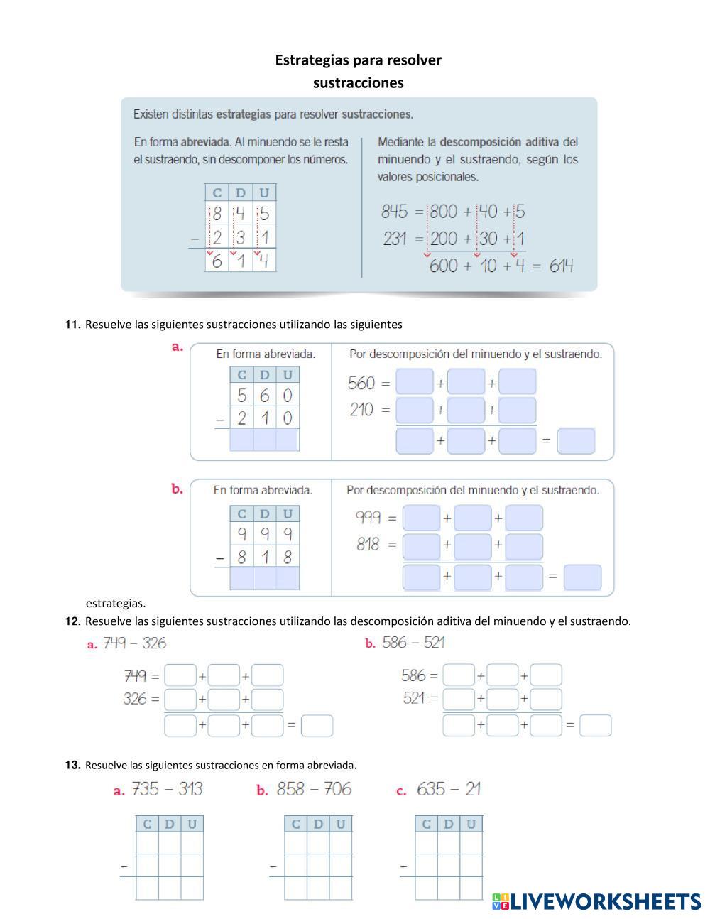 Composición Y Descomposición Aditiva Live Worksheets