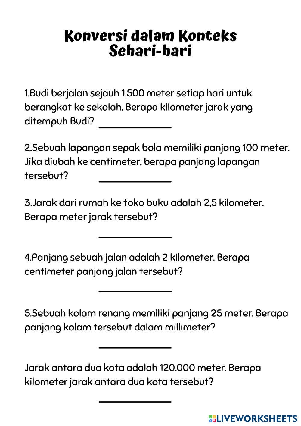 Konversi Satuan Panjang | Live Worksheets