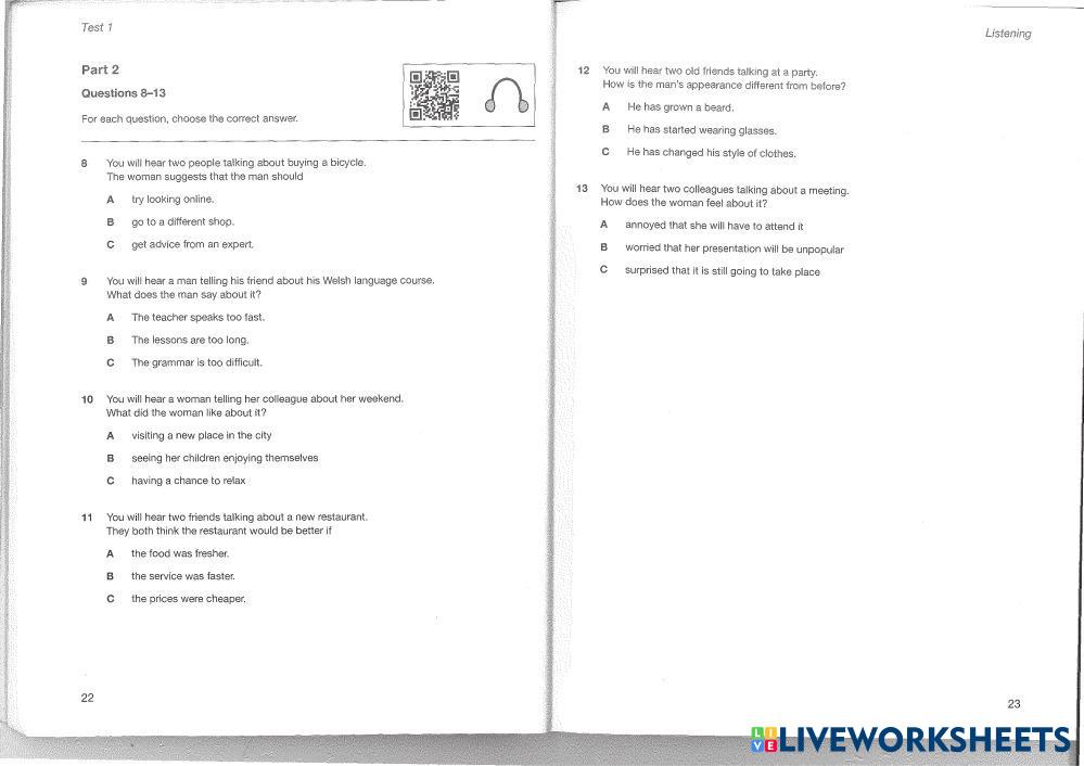 B1 LISTENING TEST | Live Worksheets