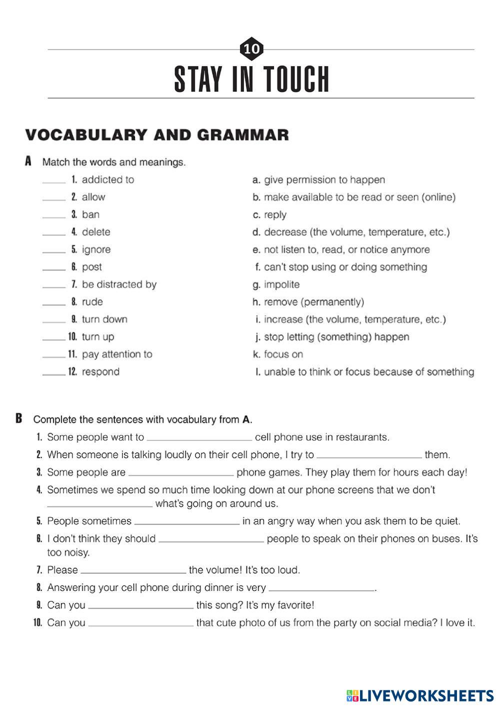 WORLDLINK 2-WORKBOOK UNIT 10-LESSON B | Live Worksheets