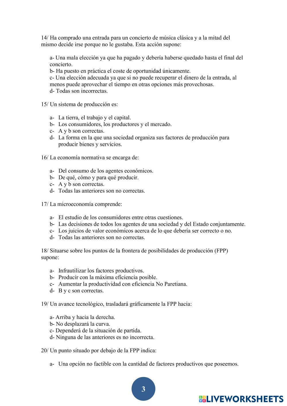 ENTENDER LA ECONOMÍA | Live Worksheets