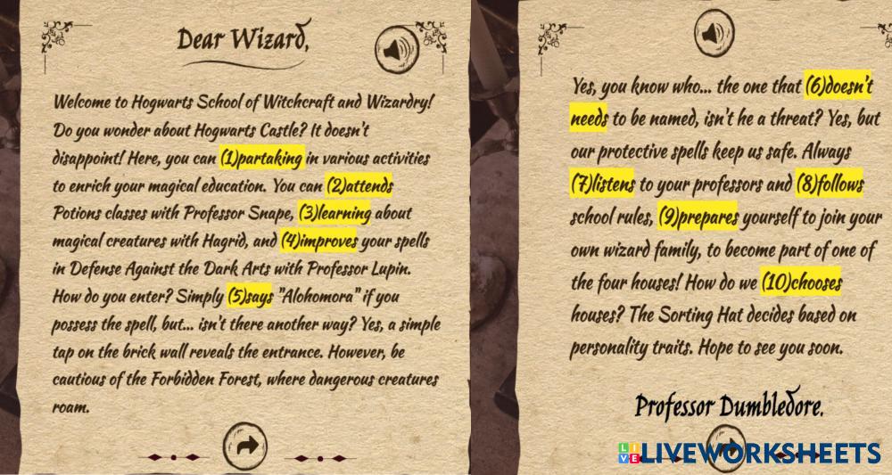 Dear Wizard | JC | Live Worksheets