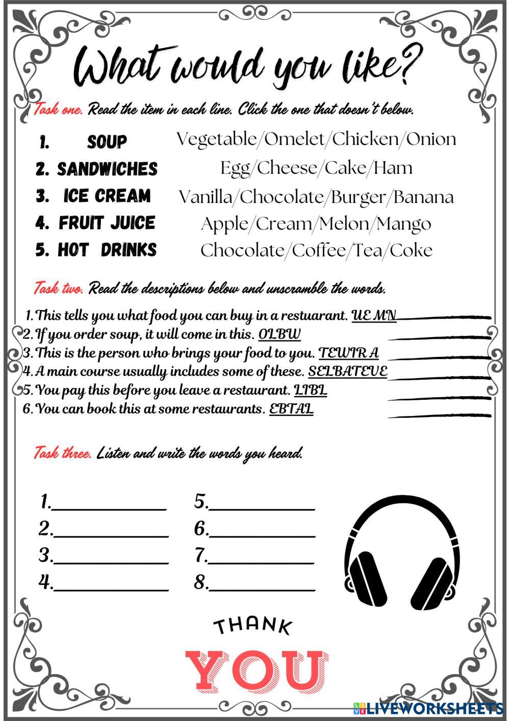 What would you like? | Live Worksheets