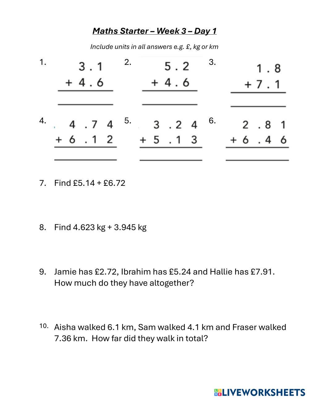 Maths Starter - Week 3 - Day 1 | Live Worksheets