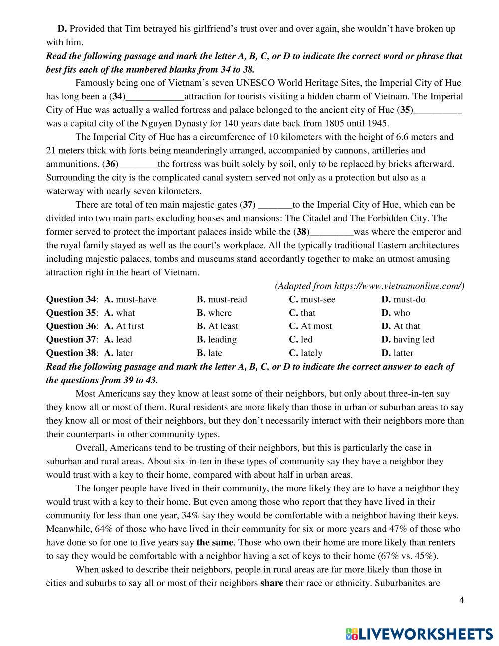 Grade 12 - Practice Test 12 | Live Worksheets