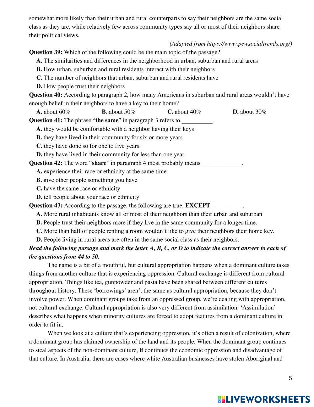 Grade 12 - Practice Test 12 | Live Worksheets