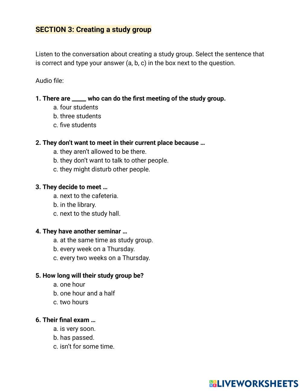 GAMELOFT ENGLISH LISTENING LEVEL TEST | Live Worksheets