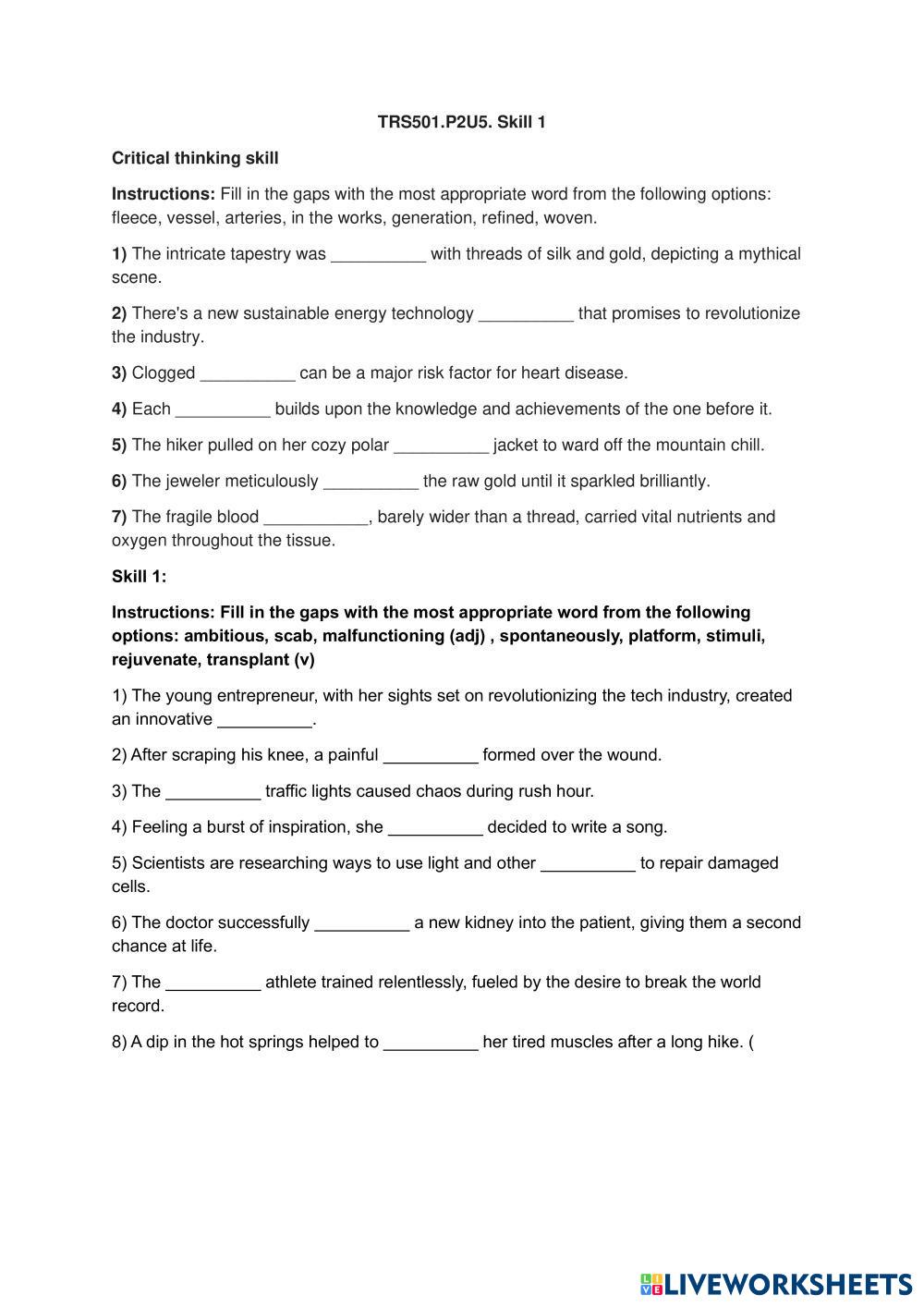 TRS501.P2U5. Vo… | Free Interactive Worksheets | 7738309