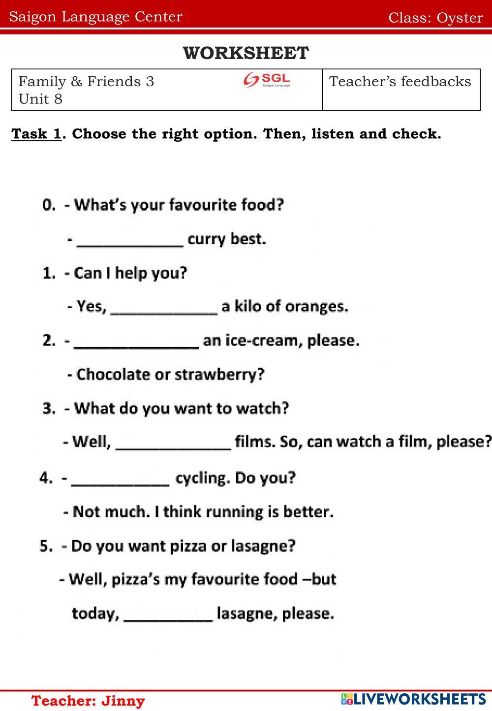 FF3 Unit 8 7738625 | Jinny01 | Live Worksheets