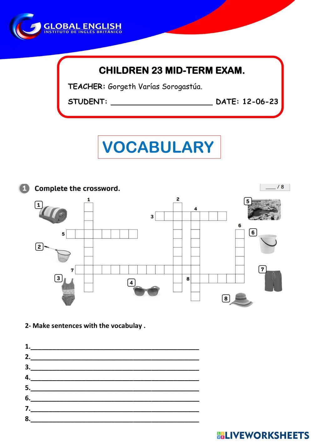 MIDTERM EXAM CHILDREN 23 | Live Worksheets