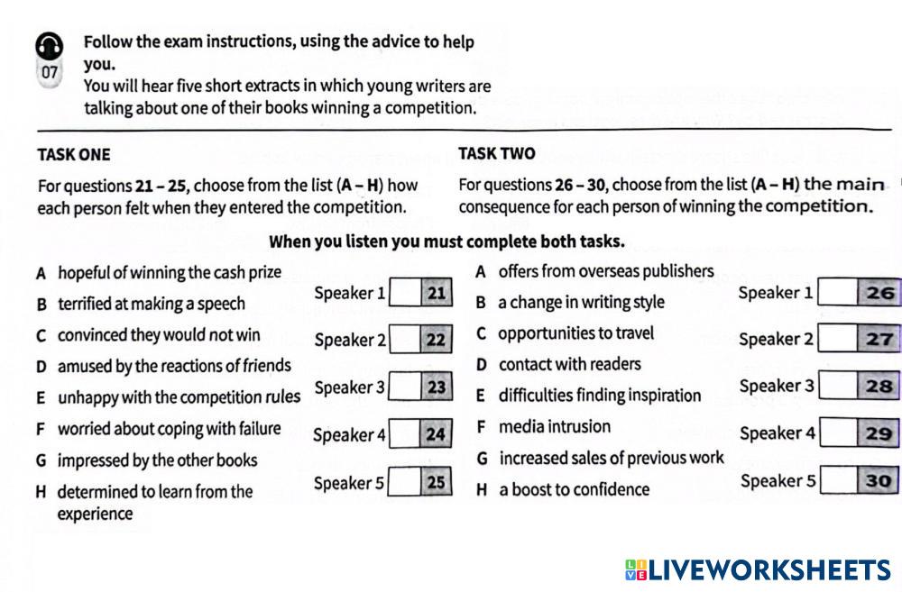 C1 Advanced - Listening Part 4 (placement test) | Live Worksheets