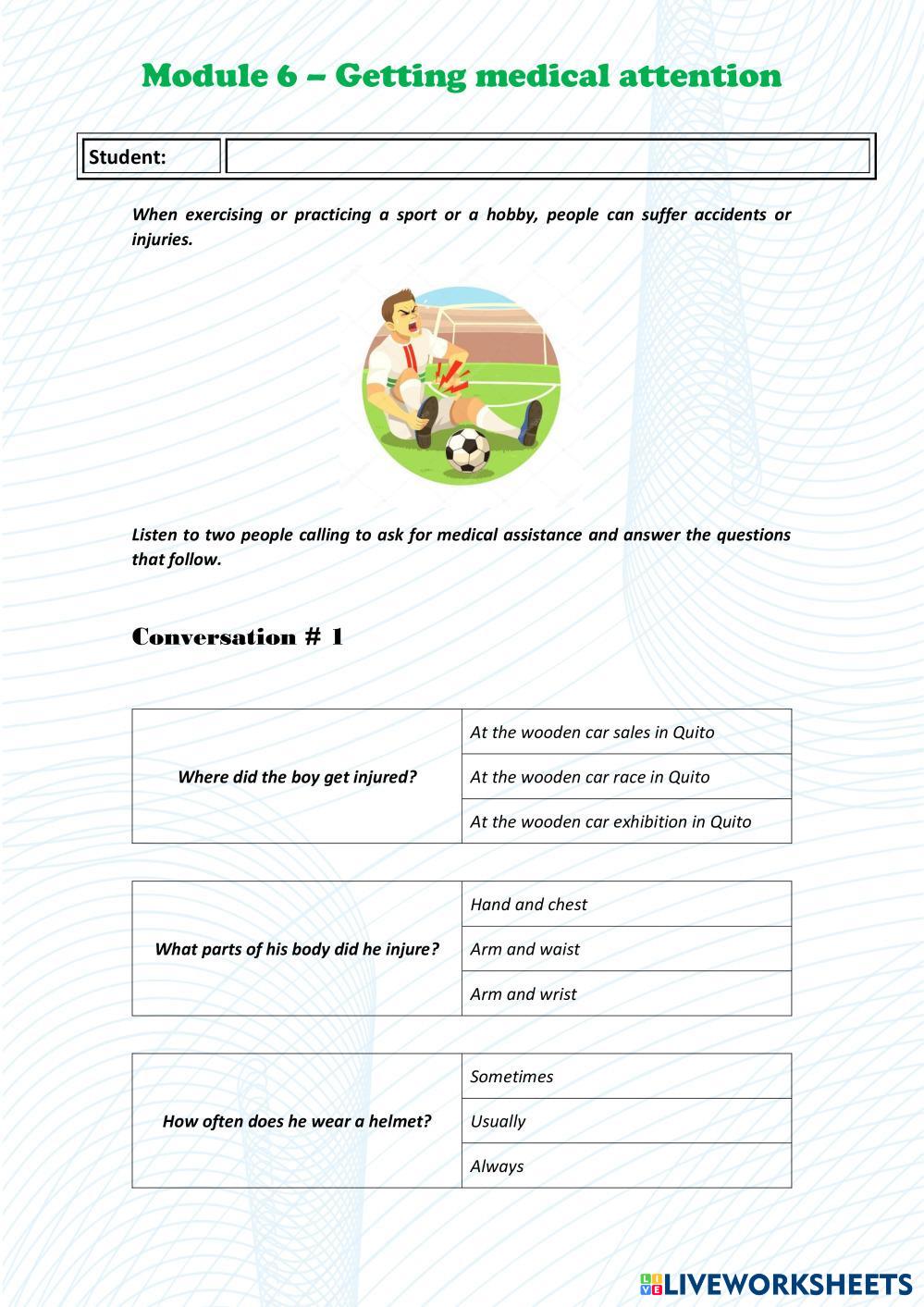 GETTING MEDICAL ATTENTION | Live Worksheets