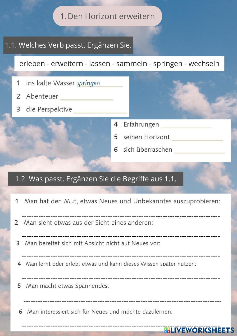 1. Den Horizont… | Free Interactive Worksheets | 7741408