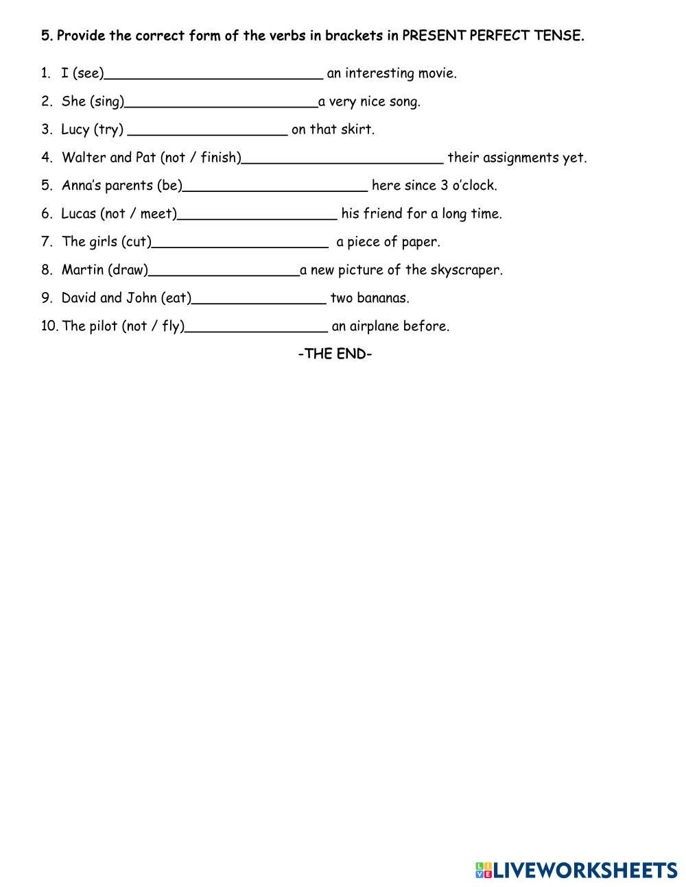 Mini Test_Present Perfect | Live Worksheets