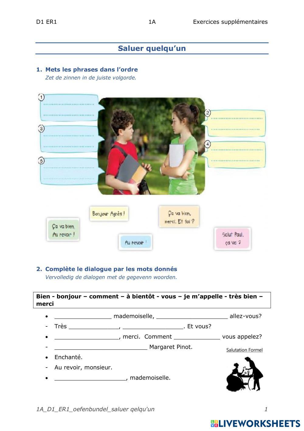 saluer quelqu'un | Live Worksheets