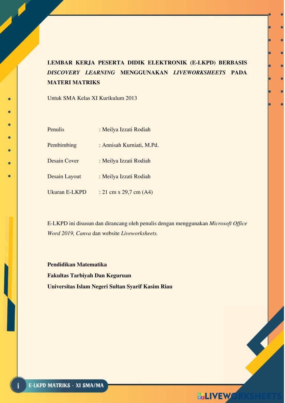 E-LKPD MATRIKS … | Free Interactive Worksheets | 7160980