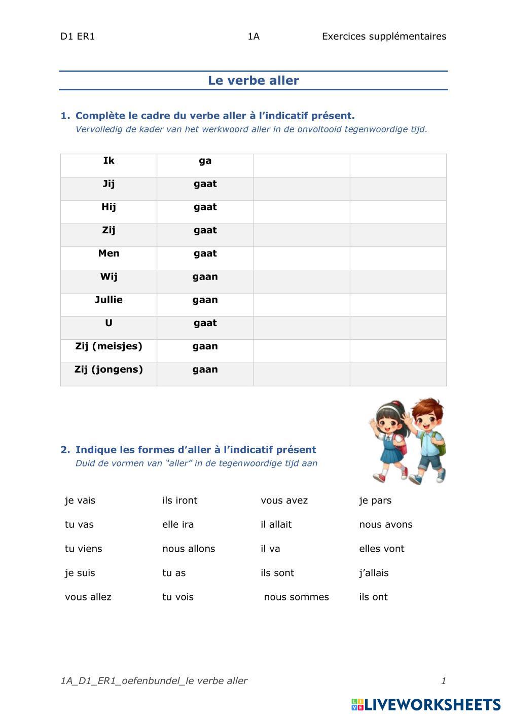 1A_D1_ER1_oefenbundel_le verbe aller | Sophie Van