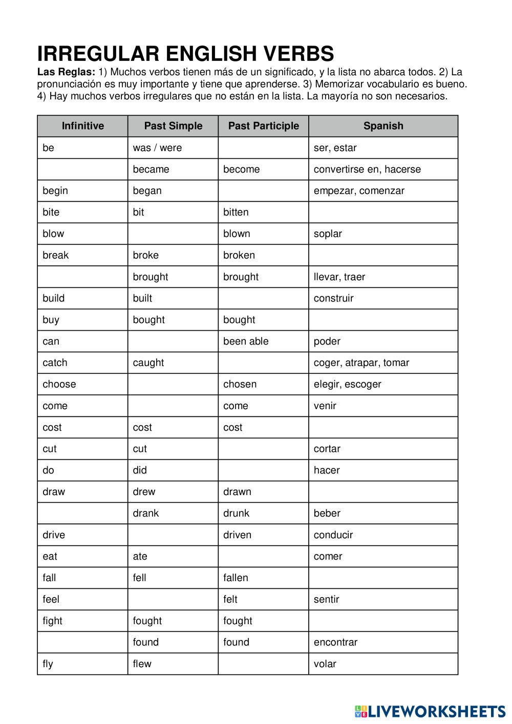 Irregular verbs | Live Worksheets