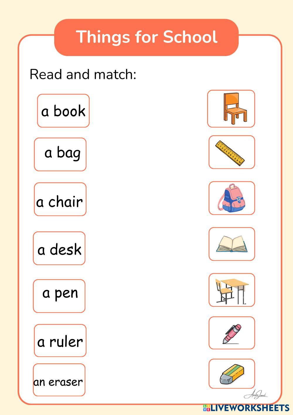 Things for School | Live Worksheets