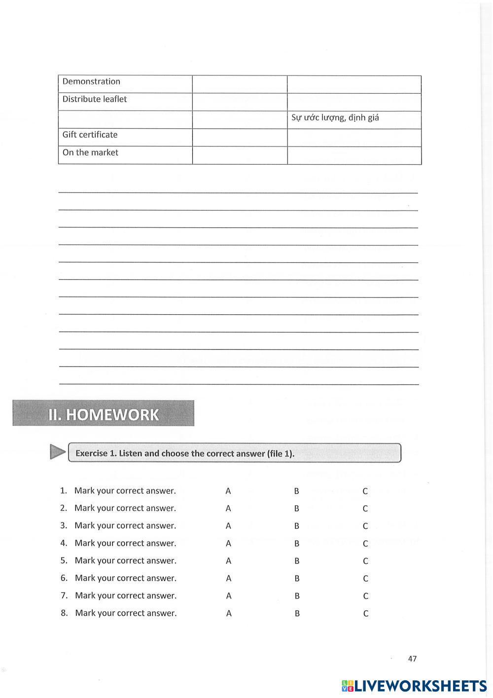 PRE TOEIC - UNIT 6 - L | Live Worksheets