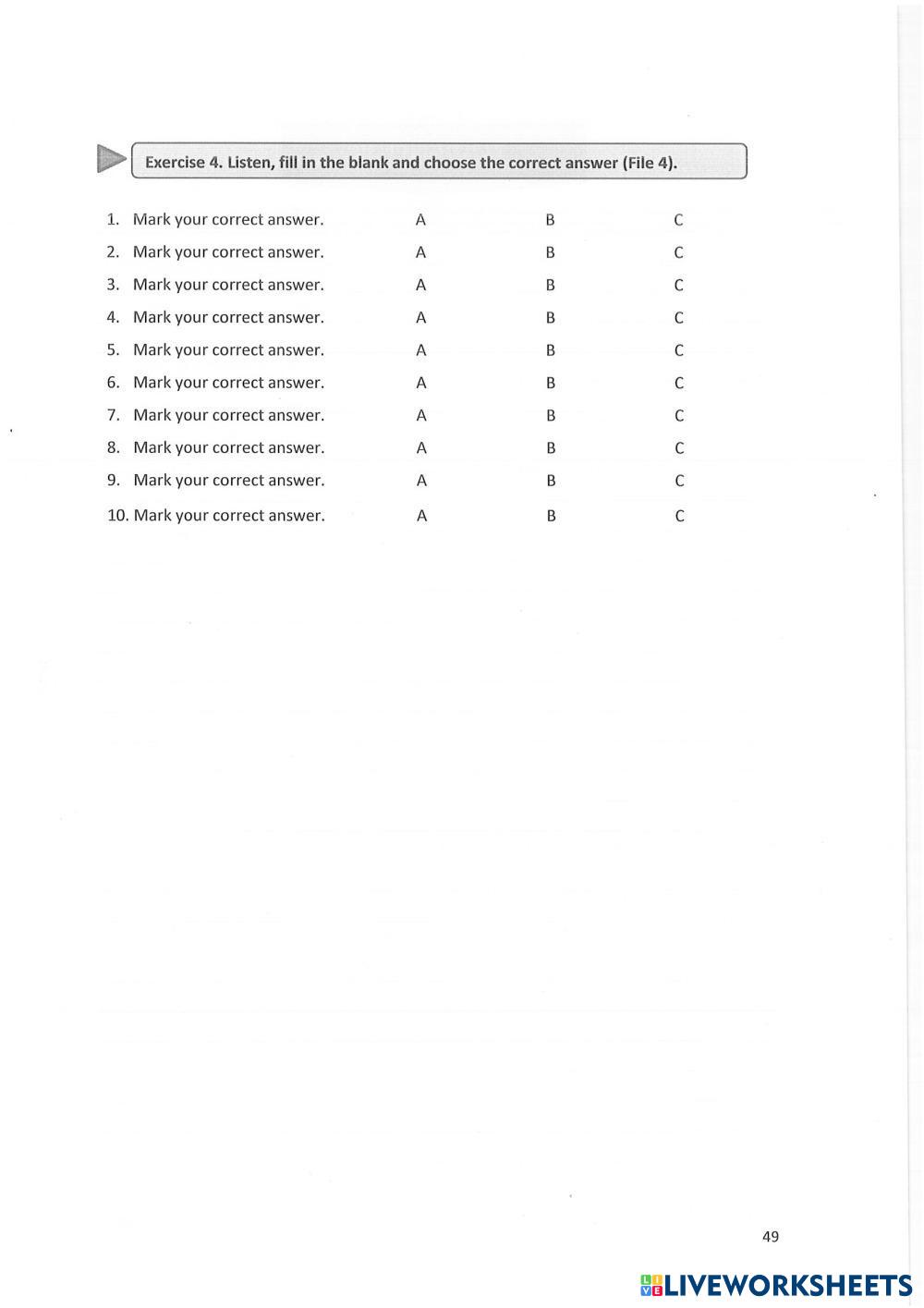 PRE TOEIC - UNIT 6 - L | Live Worksheets