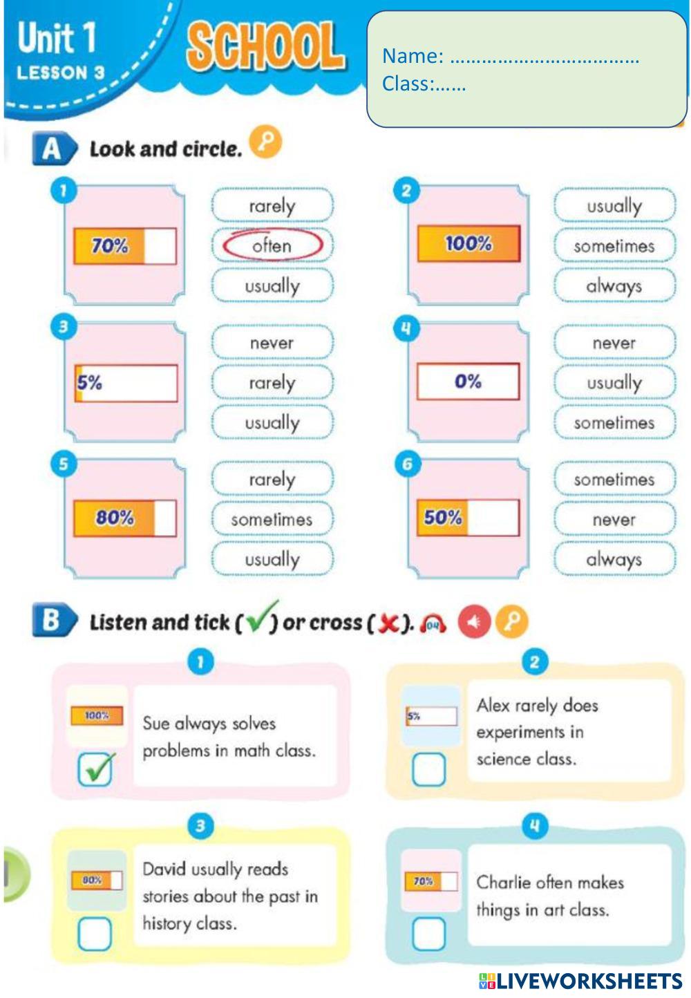 Unit 1: School … | Free Interactive Worksheets | 7746355