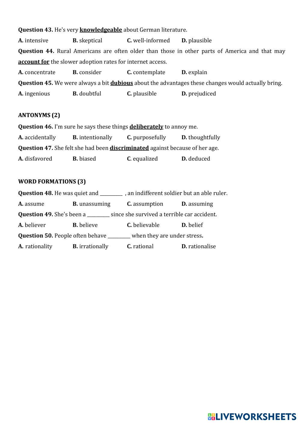 unit 2 - C1 | Free Interactive Worksheets | 7746510