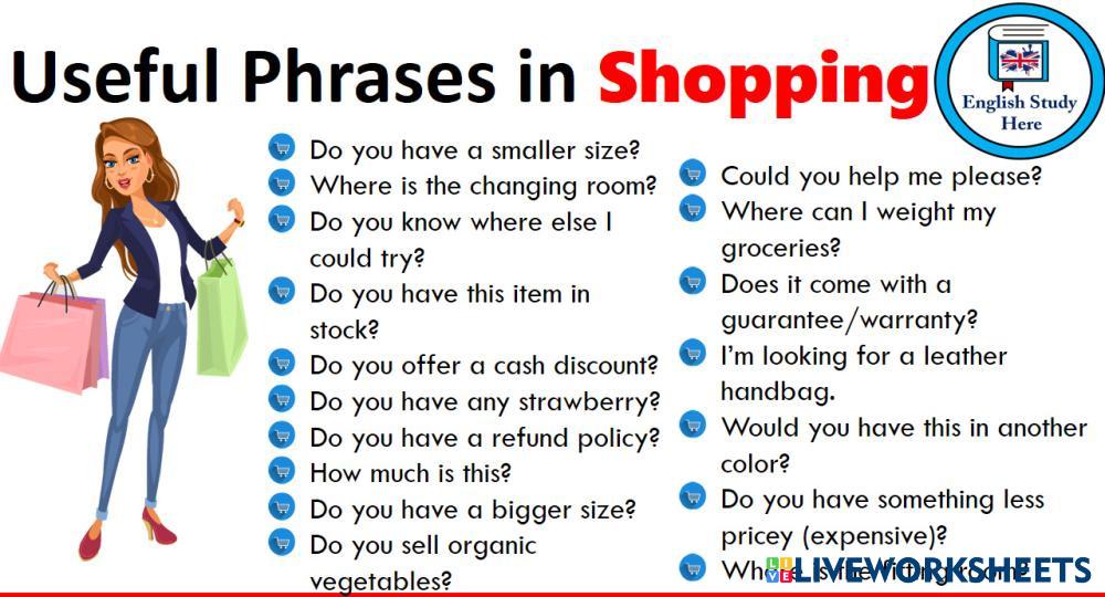 USEFUL PHRASES IN SHOPPING | Live Worksheets