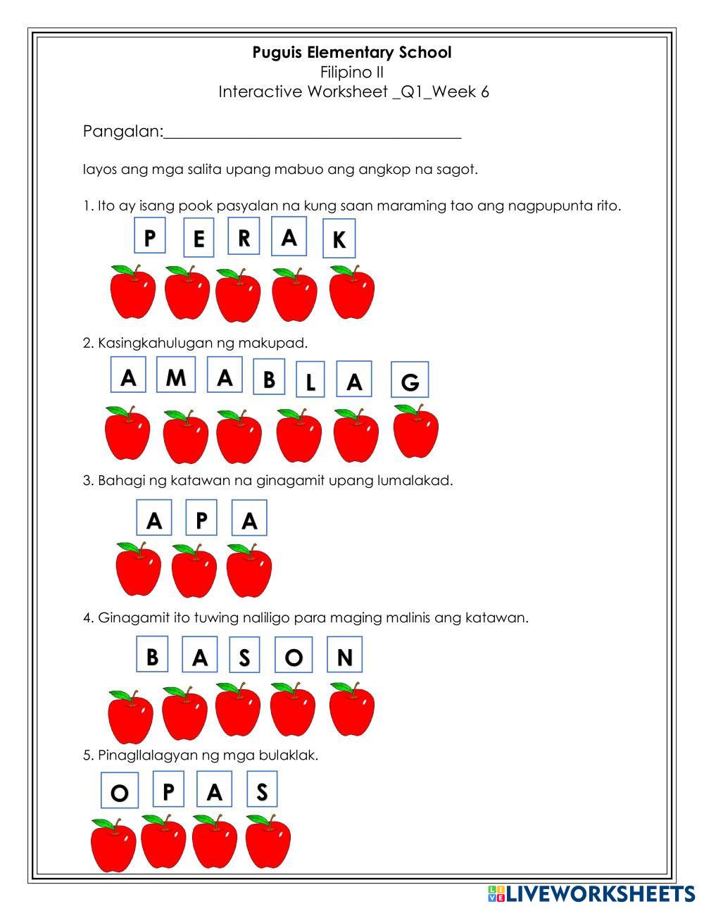 Filipino II | Free Interactive Worksheets | 7747596