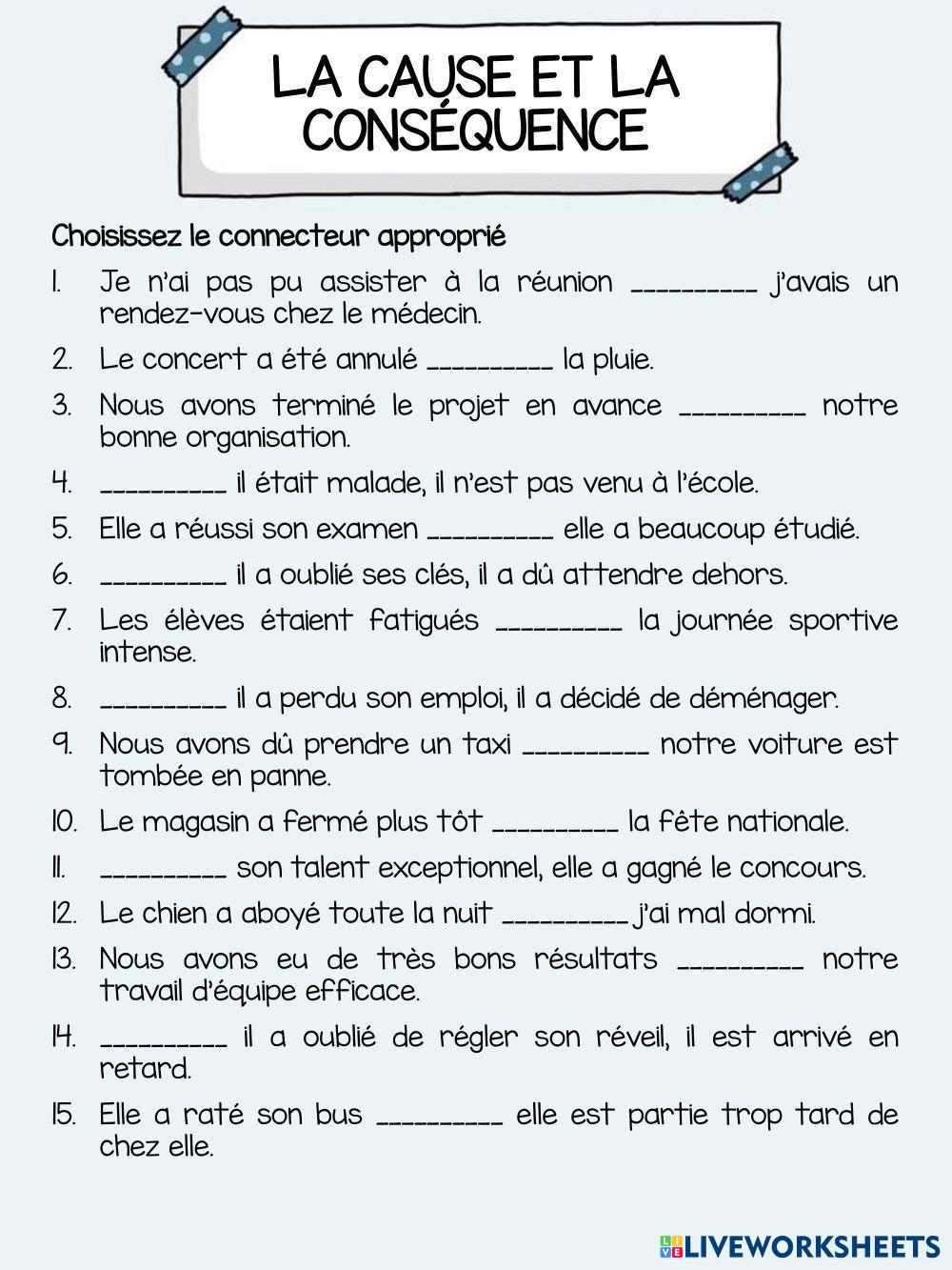 La cause et la … | Free Interactive Worksheets | 7748507