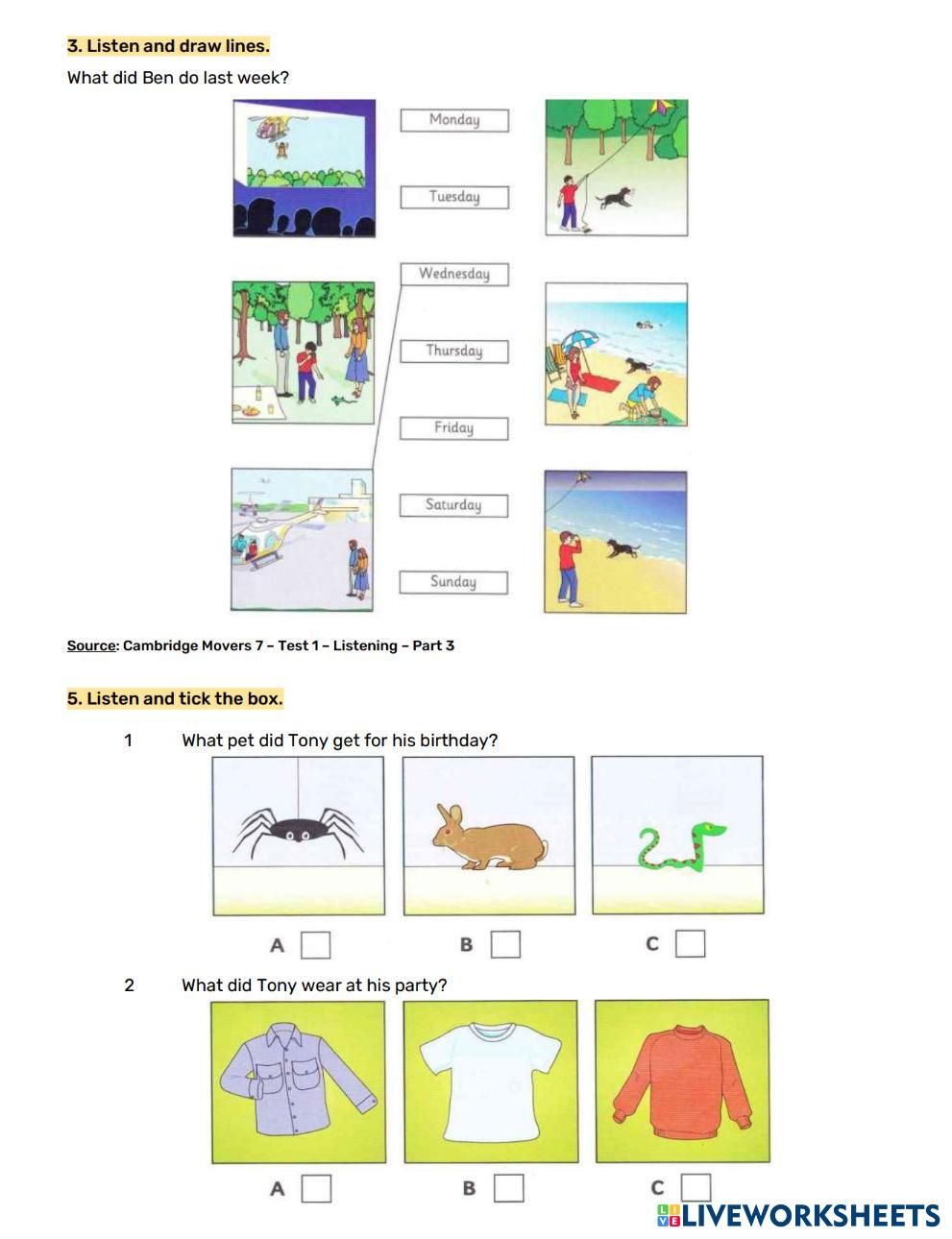 MOVERS - LESSON 14 (HWK) | Live Worksheets