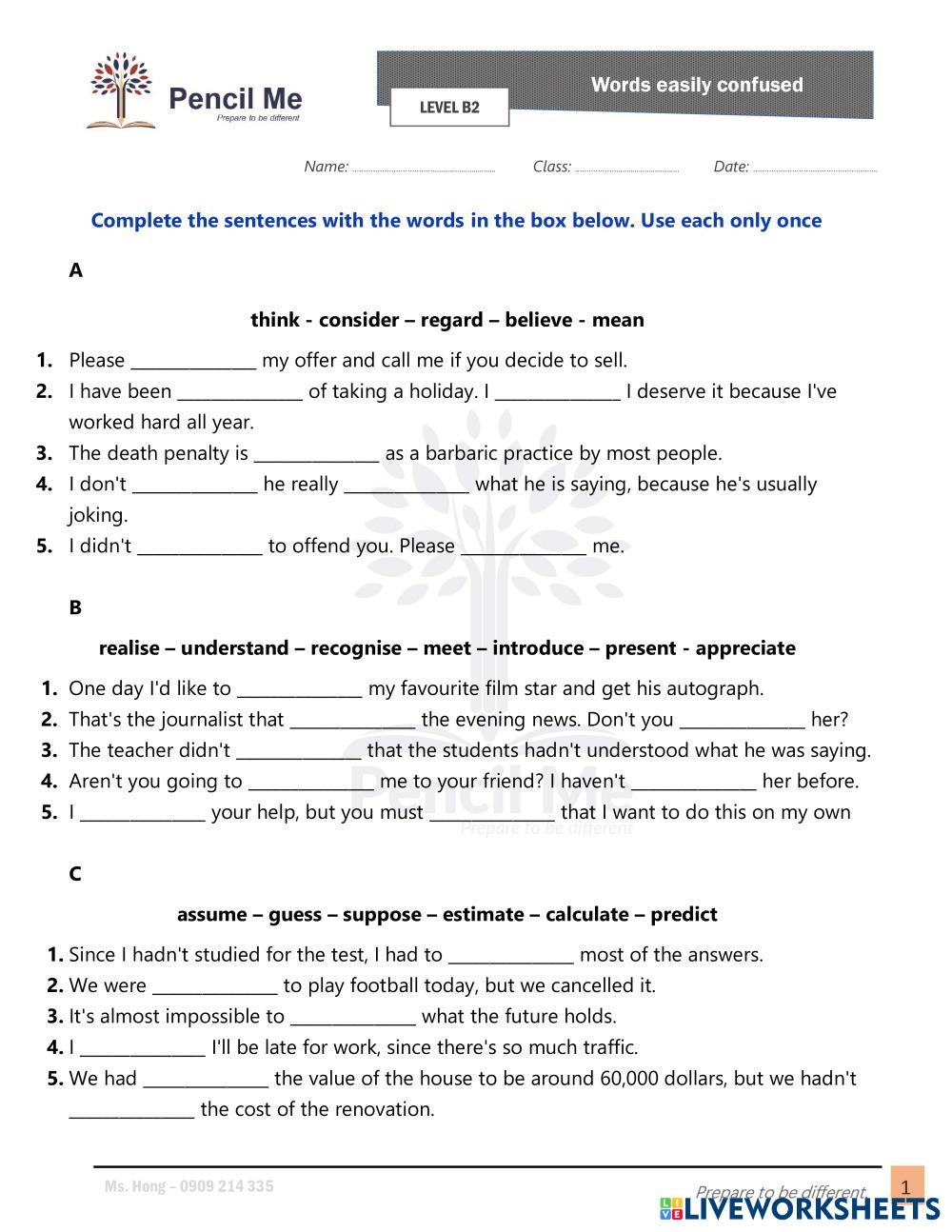 UOE_B2_U7 Words easily confused | Live Worksheets