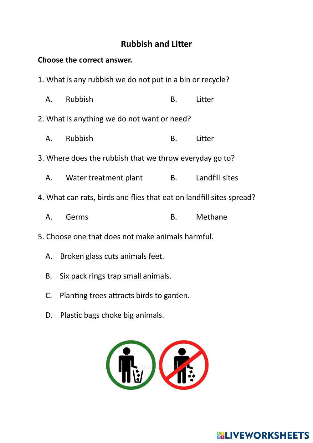 Rubbish and Lit… | Free Interactive Worksheets | 7750435