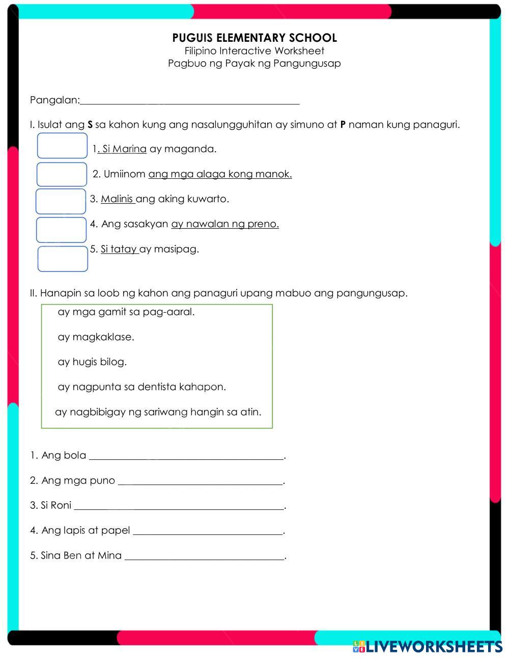 Filipino II | Free Interactive Worksheets | 7750820