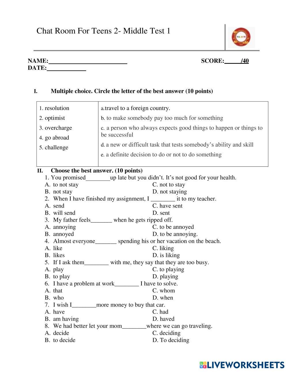 Chat room for t… | Free Interactive Worksheets | 7751309