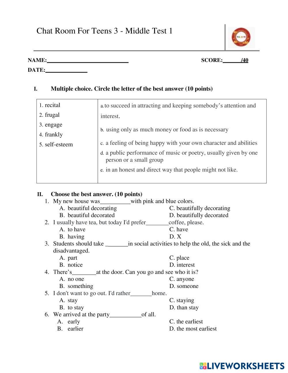 Chat room for t… | Free Interactive Worksheets | 7751341