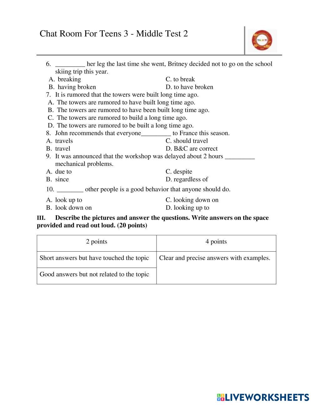 Chat room for t… | Free Interactive Worksheets | 7751355