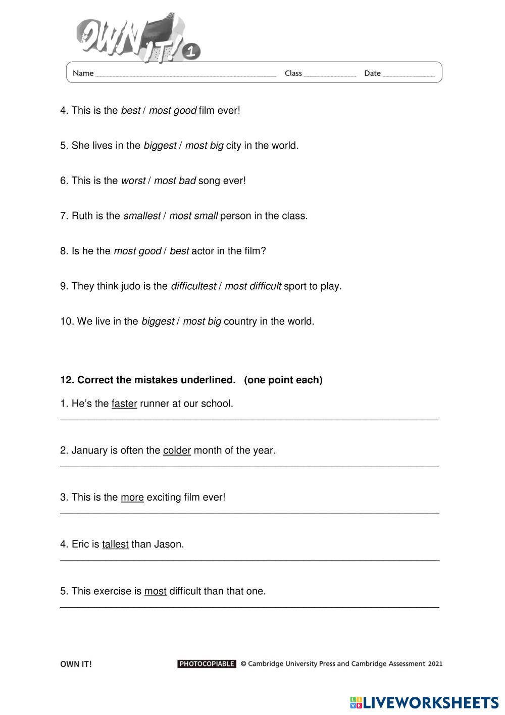 Milestone One Elementary Two | Live Worksheets