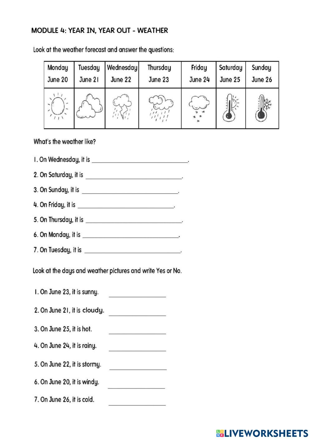 Module 4: Year In, Year Out - Weather | Live Worksheets