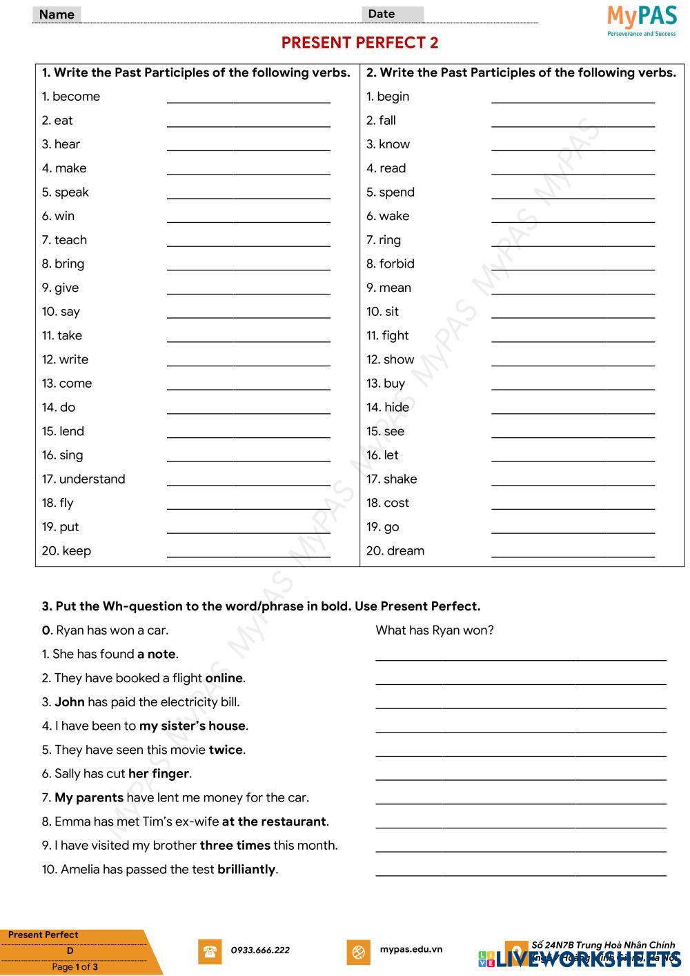 Present Perfect… | Free Interactive Worksheets | 7752336