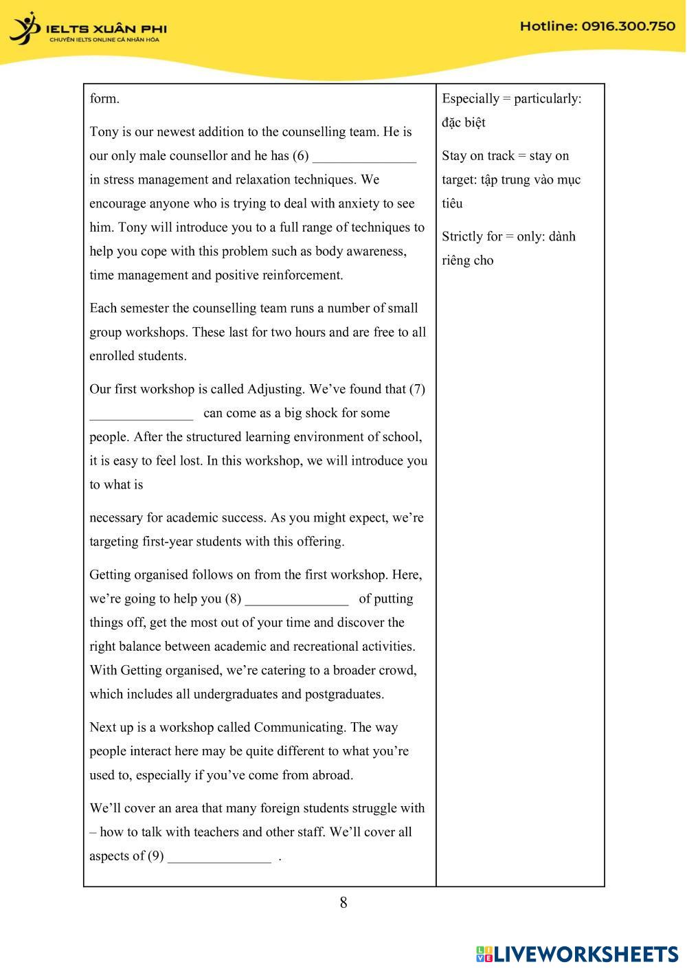 RTI Listening Dictation Test 2 Section 2 | Live Worksheets